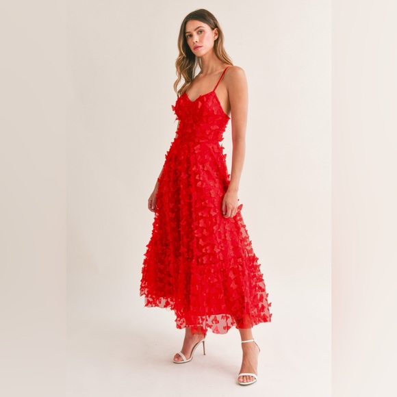 Dresses | 22 Zuri 3d Butterfly Dress In Red | Poshmark
